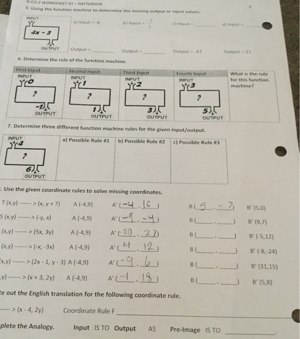 Solved Using The Function Machine To Determine The Missing 