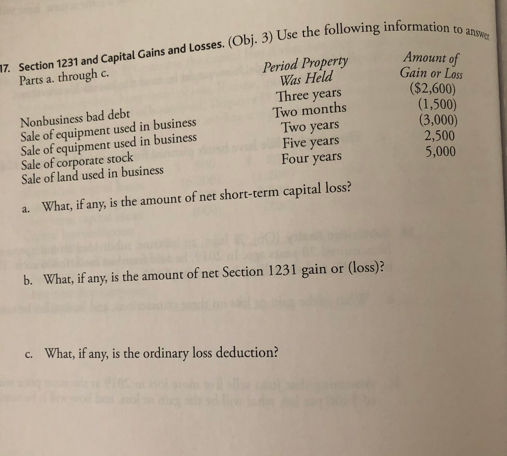 Solved to answer Three years 17. Section 1231 and Capital | Chegg.com