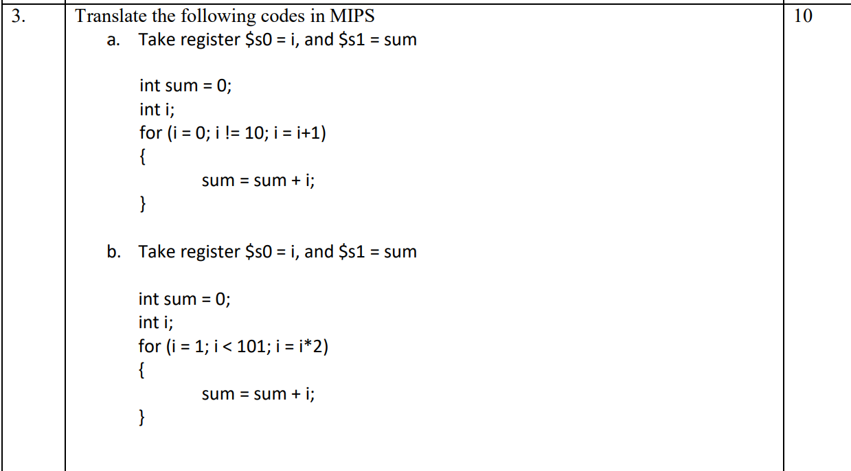 Solved Translate the following codes in MIPS a. Take | Chegg.com