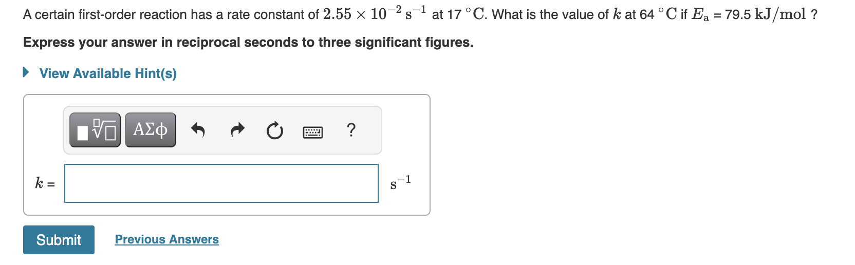[solved] A Certain First Order Reaction Has A Rate Constant