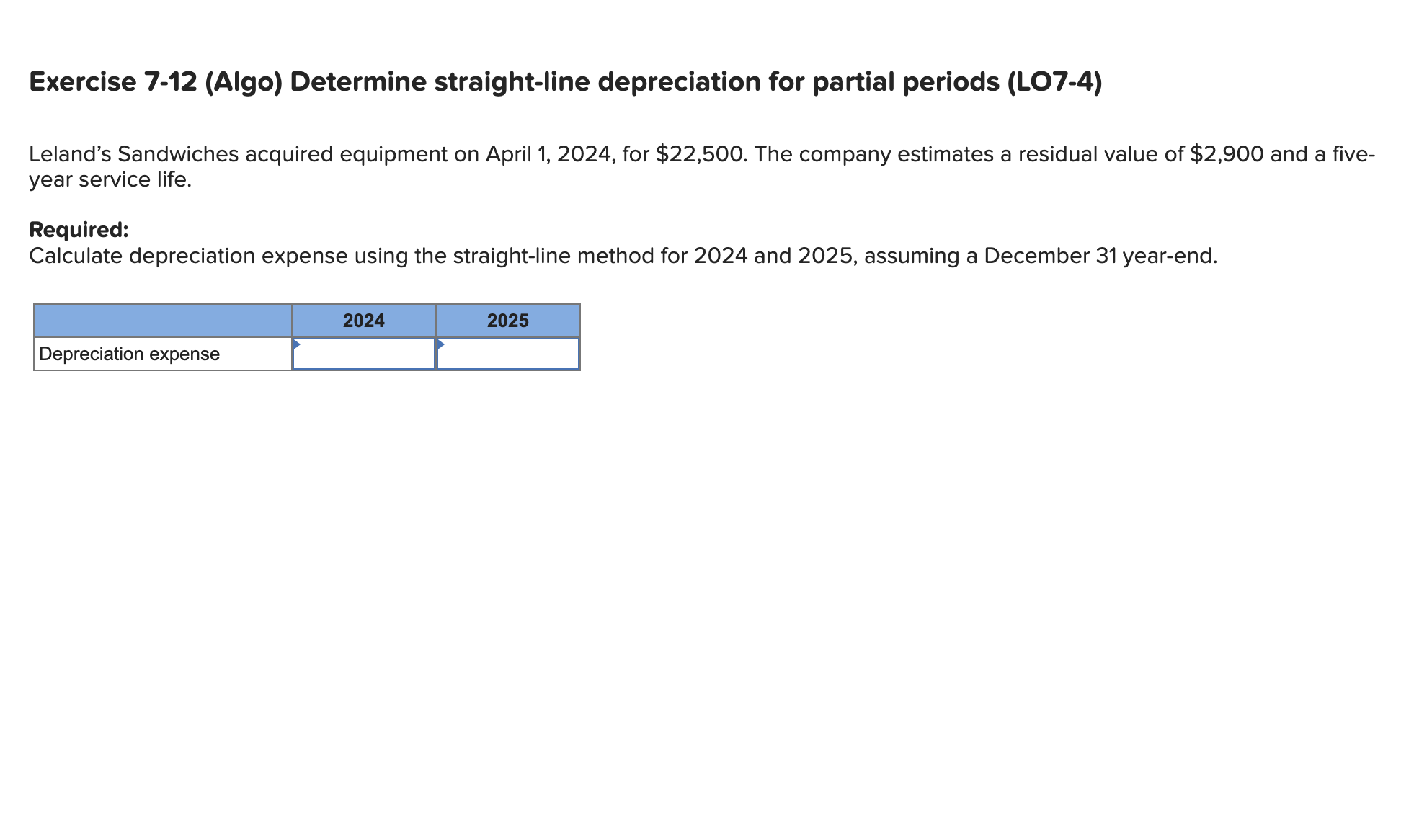 Solved Exercise 7-12 (Algo) Determine straight-line | Chegg.com