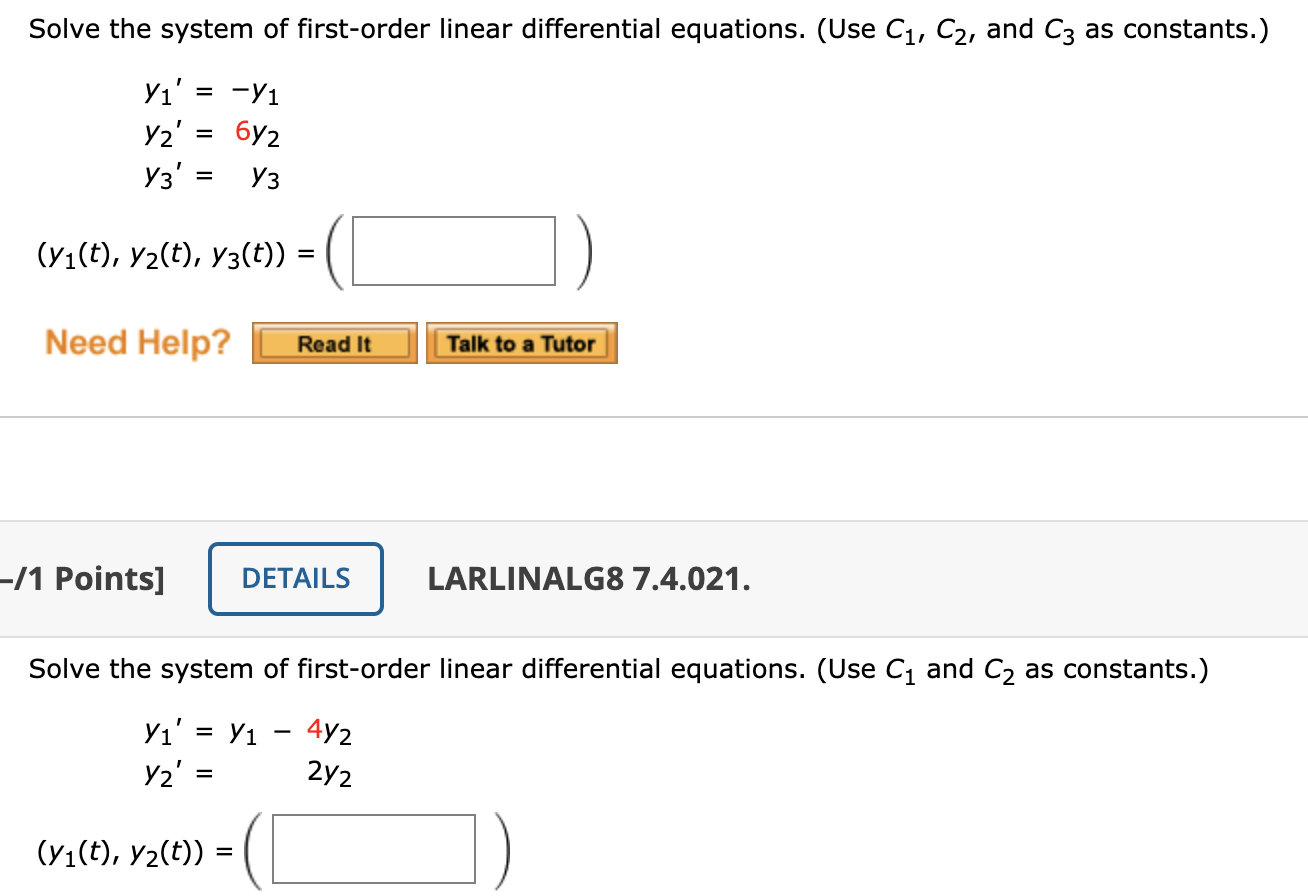Solved Solve the system of first-order linear differential | Chegg.com