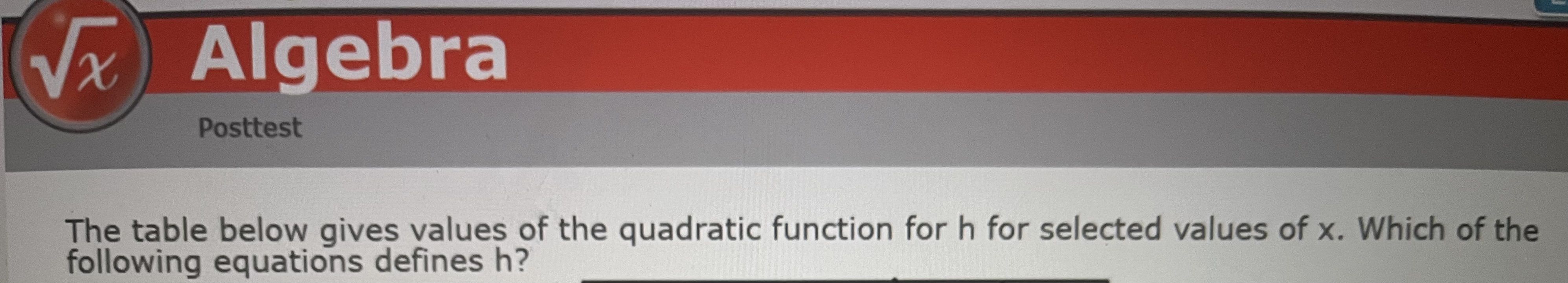 The table below gives values of the quadratic | Chegg.com