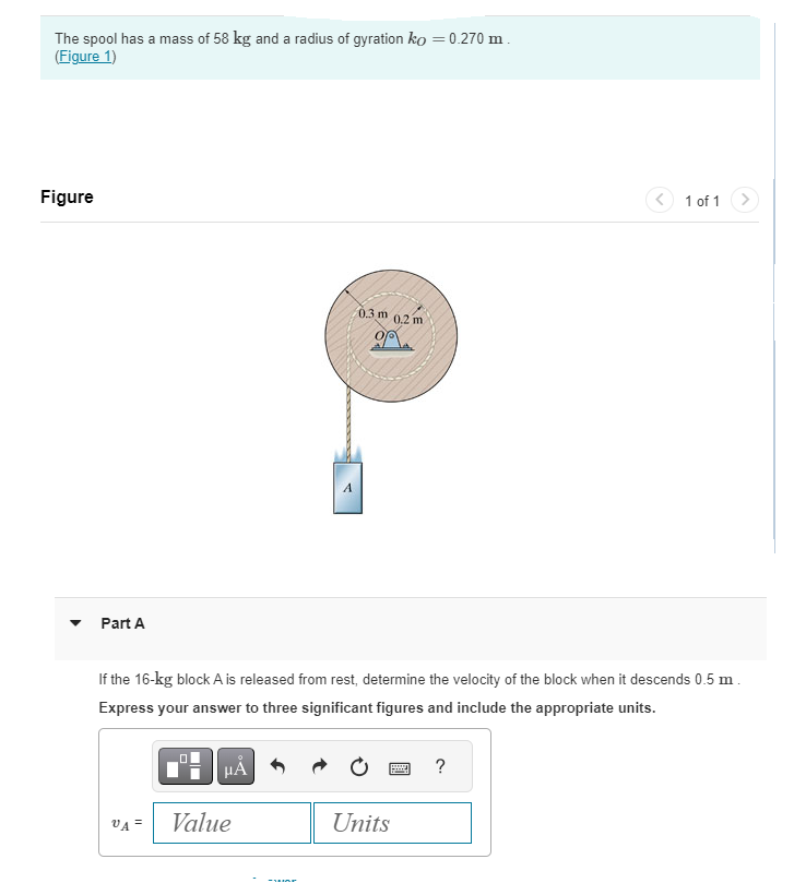 Solved The spool has a mass of 58kg ﻿and a radius of | Chegg.com