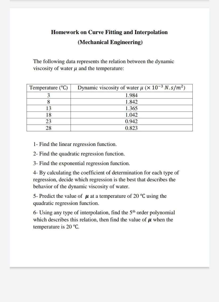 Solved Homework on Curve Fitting and Interpolation | Chegg.com