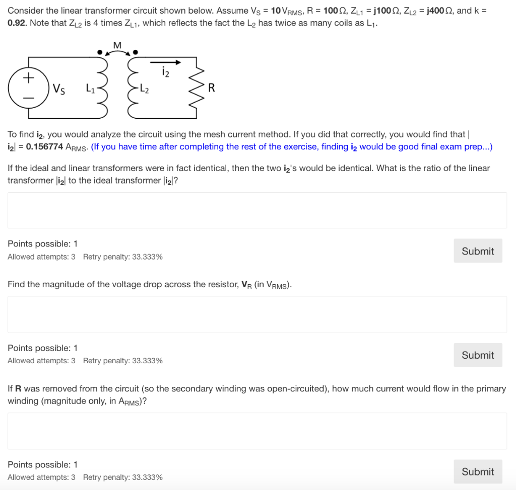 Solved Consider the linear transformer circuit shown below. | Chegg.com