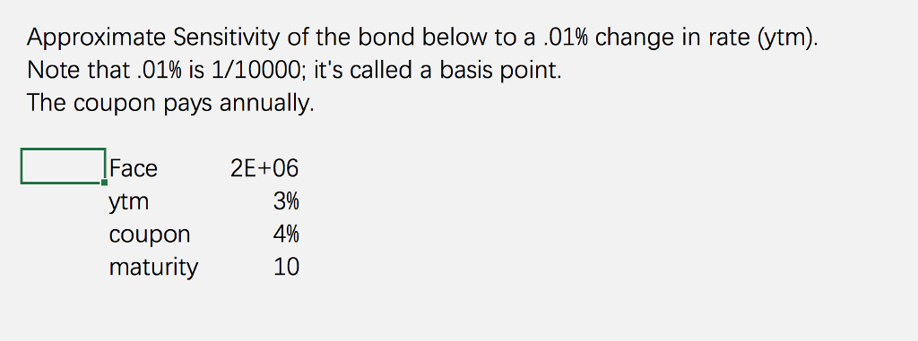 Solved Approximate Sensitivity of the bond below to a 01% | Chegg.com
