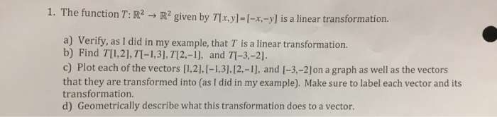Solved The function T: R^2 --> R^2 given by T[x,y] = [-x, | Chegg.com