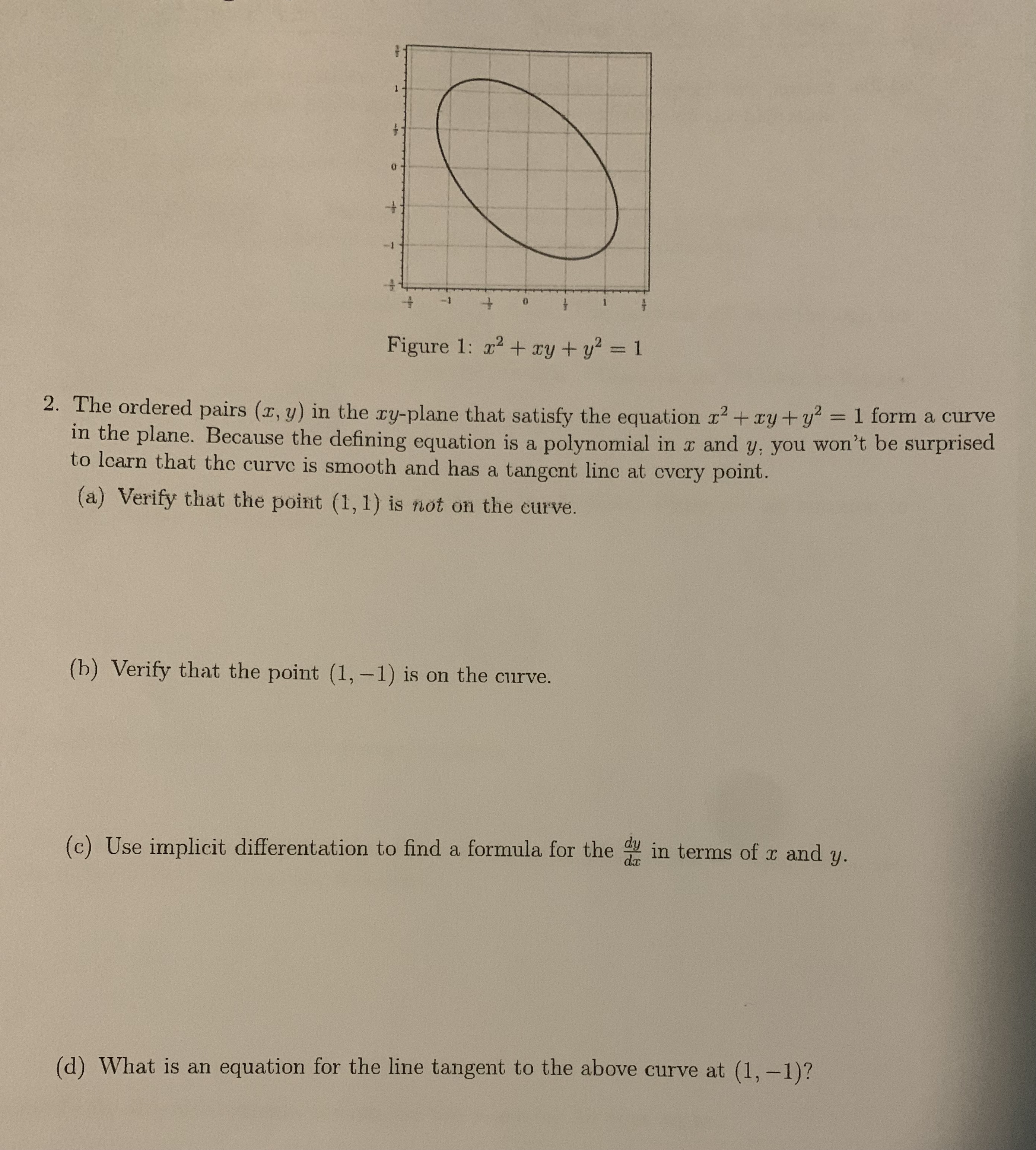 Solved Figure 1: x2+xy+y2=1The ordered pairs (x,y) ﻿in the | Chegg.com