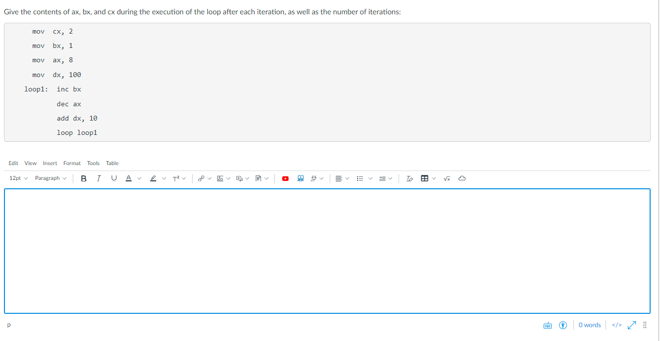 Solved Give the contents of ax, bx, and cx during the | Chegg.com