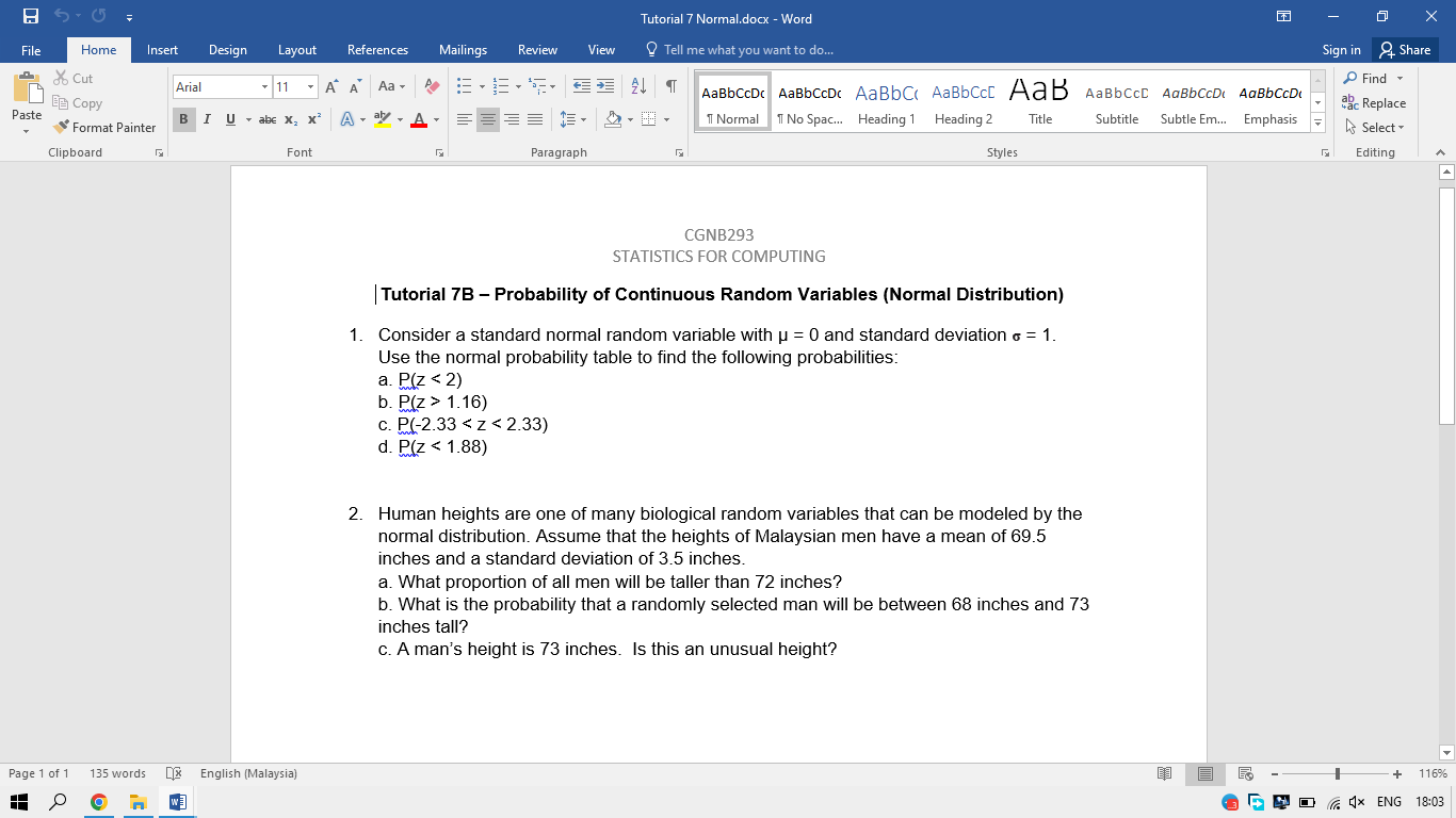 Solved |Tutorial 7B - Probability of Continuous Random | Chegg.com