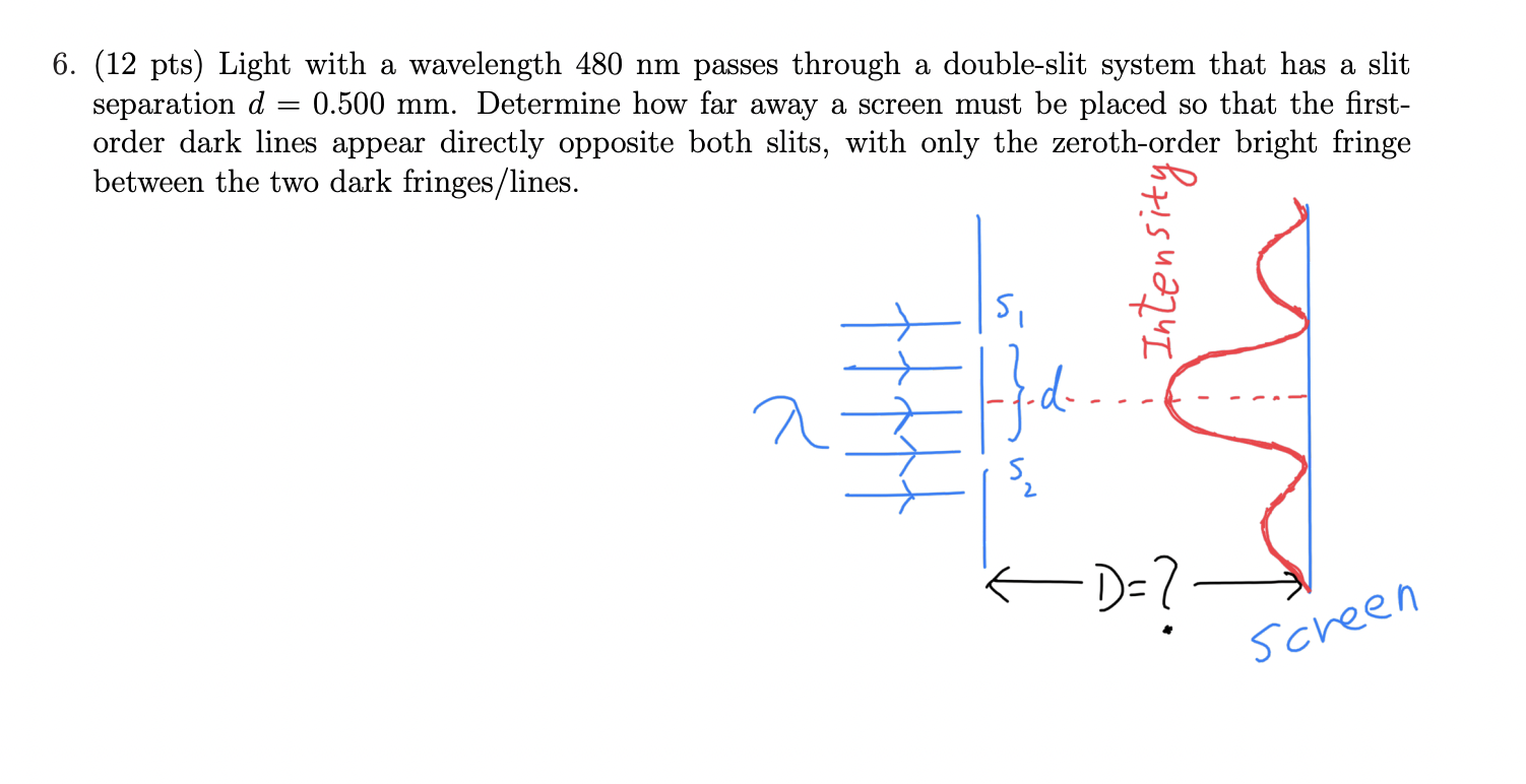 Solved 6. (12 pts) Light with a wavelength 480 nm passes | Chegg.com
