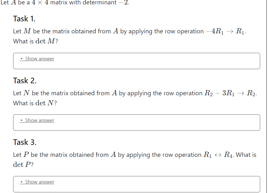 Solved Let A be a 4×4 matrix with determinant -2 . Task 1. | Chegg.com