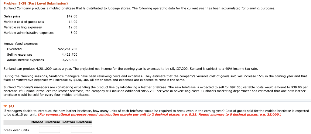 Solved Problem 3-38 (Part Level Submission) Sunland Company | Chegg.com