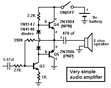 Simple audio amplifier circuit using bjt