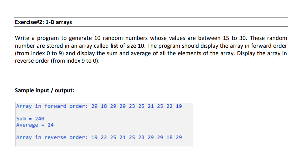 Solved Exercise2 1 D Arrays Write A Program To Generate 10 7110