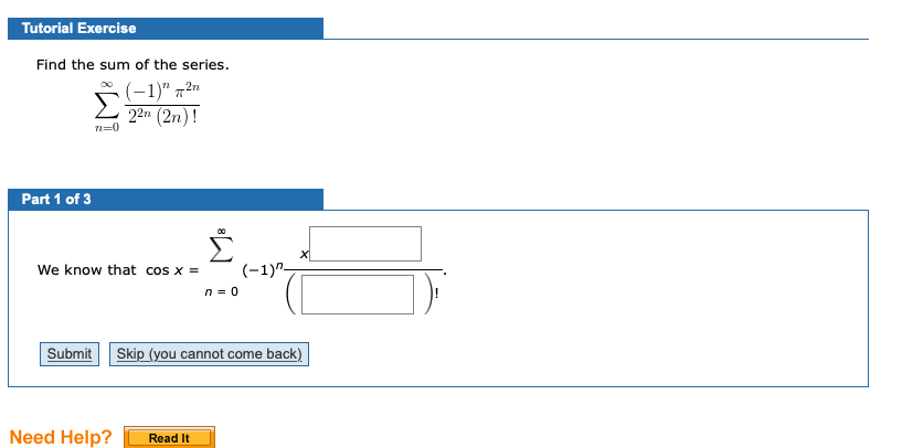 Solved Tutorial Exercise Find the sum of the series. (-1)" | Chegg.com