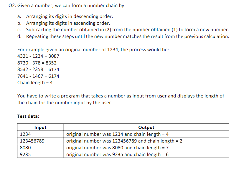 Solved Q2. Given a number, we can form a number chain by a. | Chegg.com