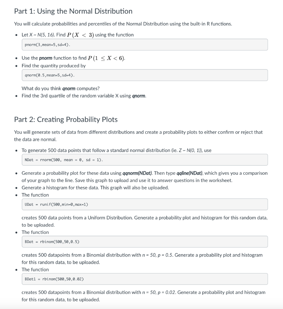 Solved Part 1: Using the Normal Distribution You will | Chegg.com