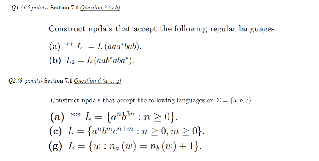 Solved Construct npda's that accept the following languages | Chegg.com