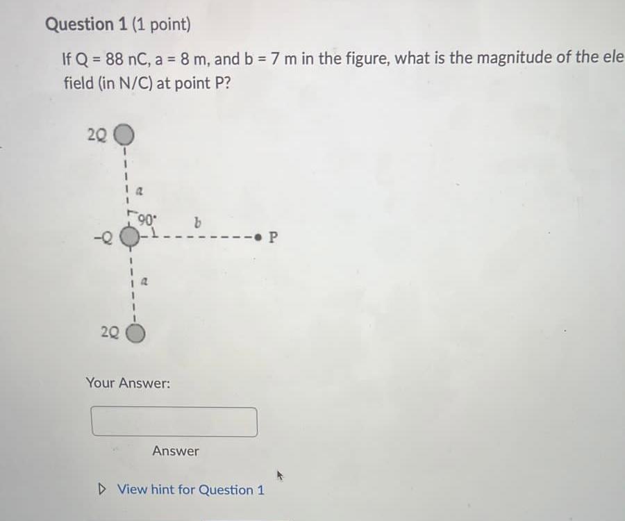 Solved If Q=88nC,a=8 m, and b=7 m in the figure, what is the | Chegg.com