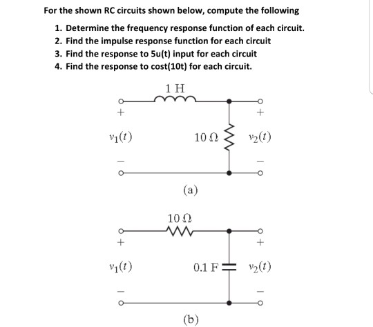 Solved For the shown RC circuits shown below, compute the | Chegg.com
