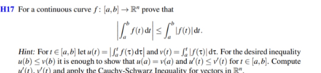 Solved H17 For a continuous curve f:[a,b]→Rn prove that | Chegg.com
