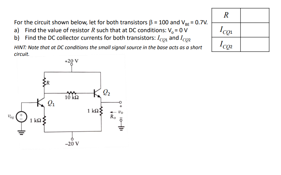 Solved For the circuit shown below, let for both transistors | Chegg.com