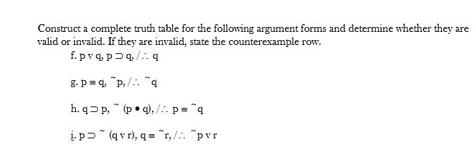 Solved Construct a complete truth table for the following | Chegg.com