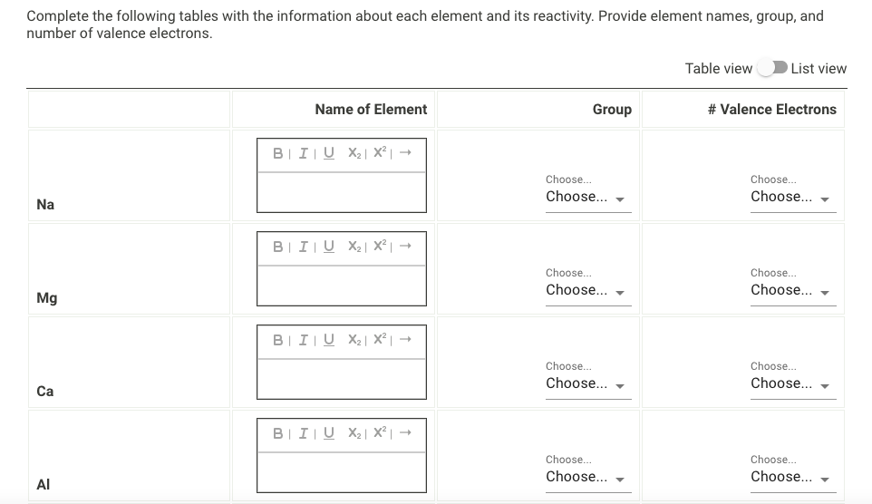 Solved Complete the following tables with the information | Chegg.com