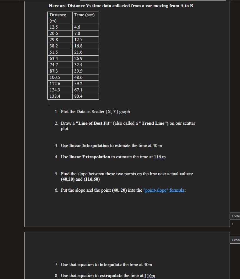 Here are Distance Vs time data collected from a car | Chegg.com