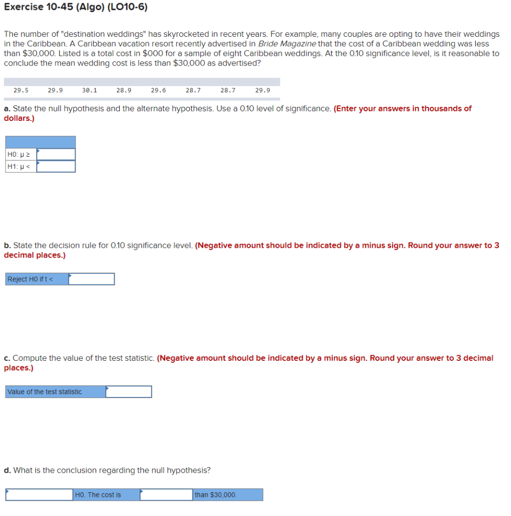 Solved Exercise 10-45 (Algo) (LO10-6) The number of | Chegg.com