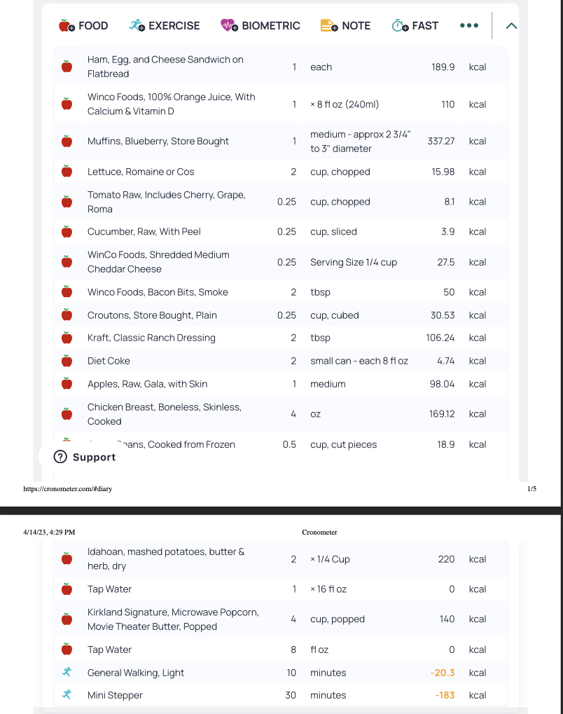 FOOD EXERCISE BIOMETRIC NOTE FAST Chobani, Greek | Chegg.com