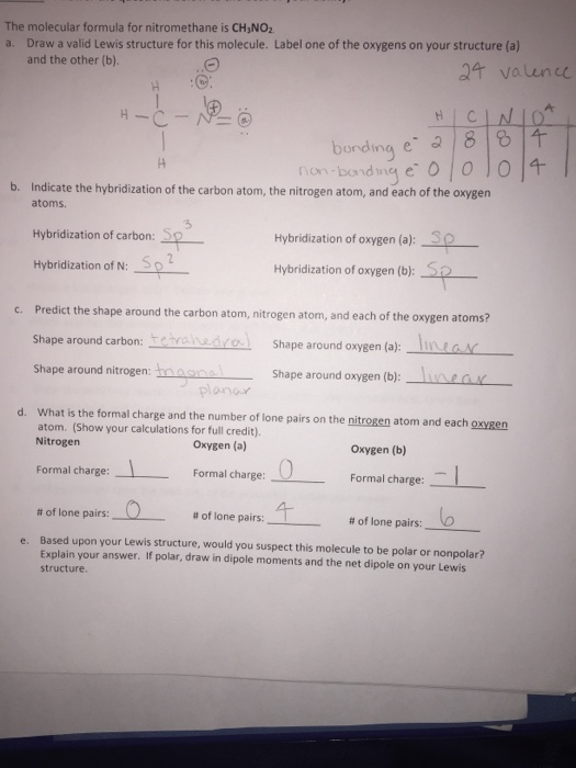 Solved The molecular formula for nitromethane is CH3NO2 a. | Chegg.com