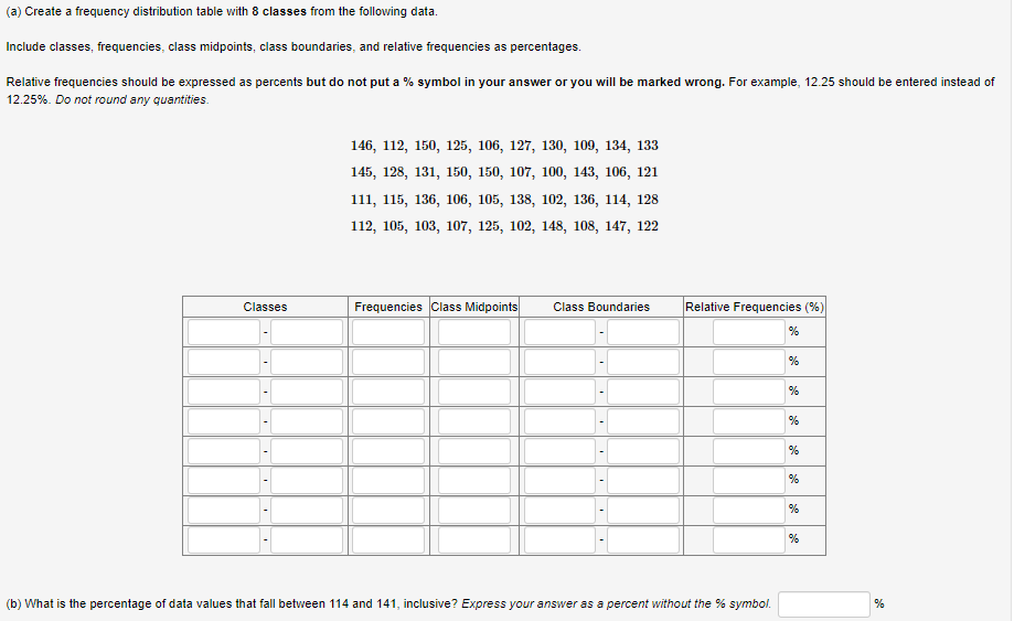 Solved (a) Create a frequency distribution table with 8 | Chegg.com