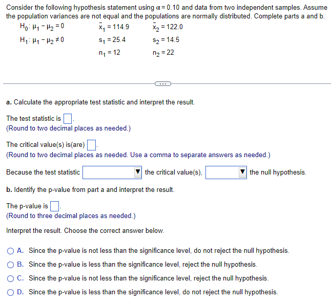 Solved Consider the following hypothesis statement using | Chegg.com