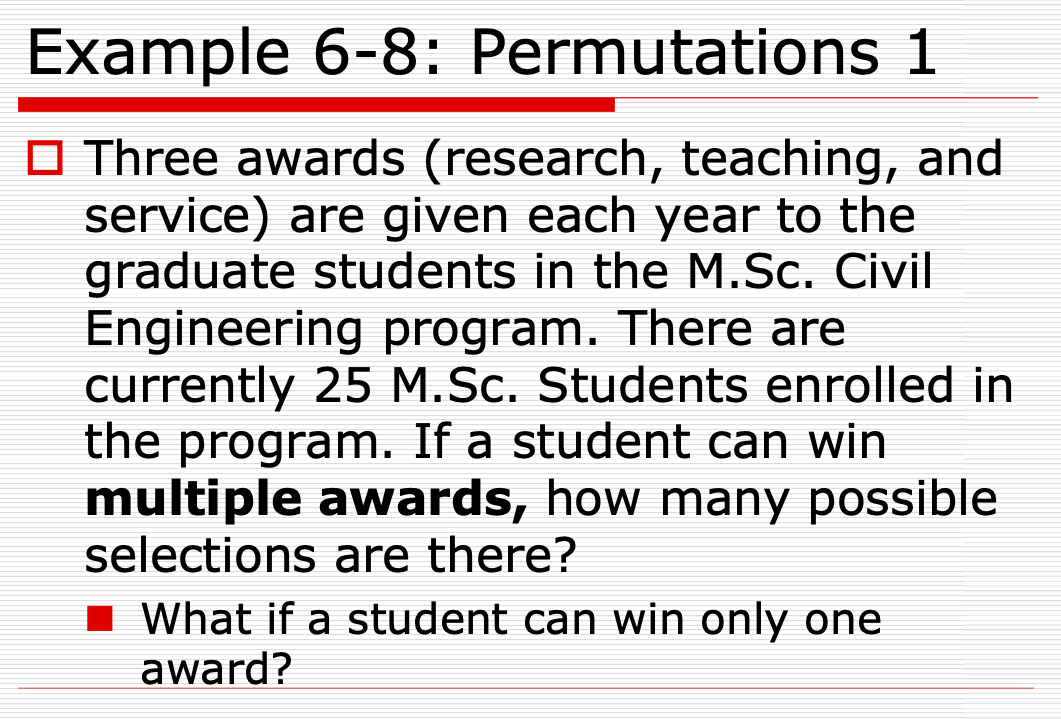 Solved Example 6-8: Permutations 1 Three awards (research, | Chegg.com