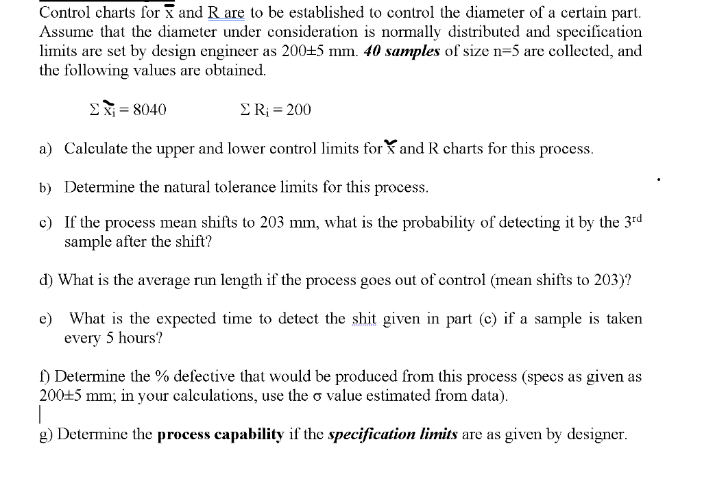 Solved Control charts for x and R are to be established to | Chegg.com
