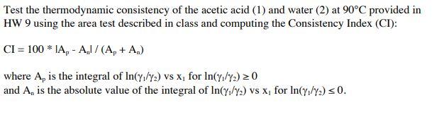 Test the thermodynamic consistency of the acetic acid | Chegg.com