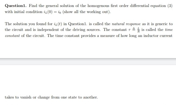 Solved Natural response of the RL circuit Consider the RL | Chegg.com