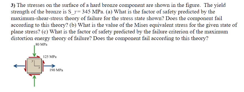 Solved 3) The stresses on the surface of a hard bronze | Chegg.com