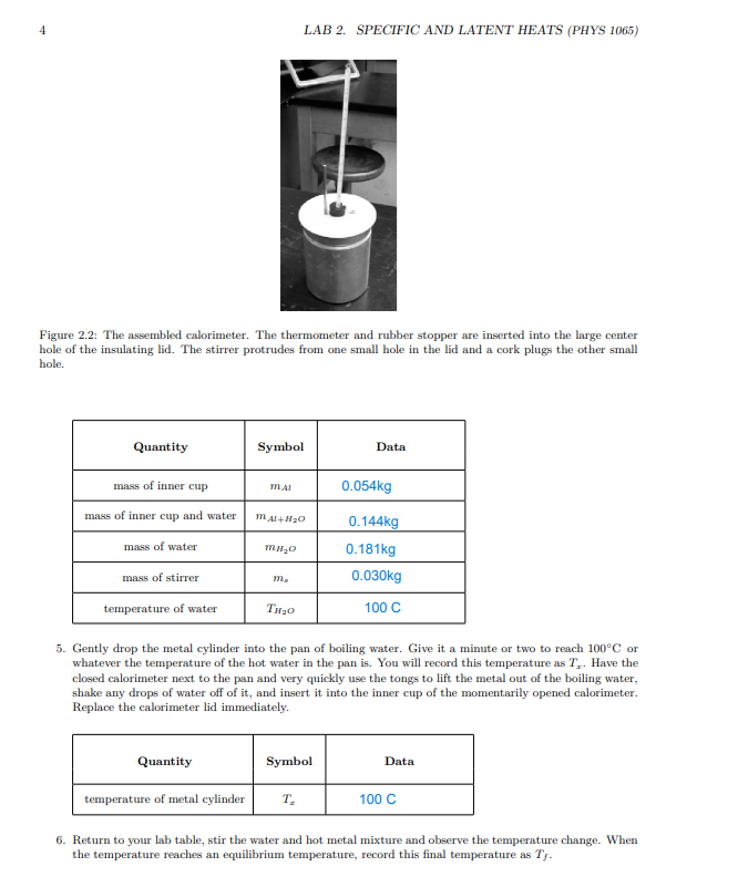 Solved 2.4 Calculations 2.4.1 Calculate the specific heat | Chegg.com