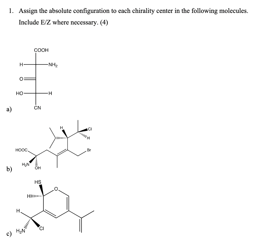 Solved 1. Assign the absolute configuration to each | Chegg.com
