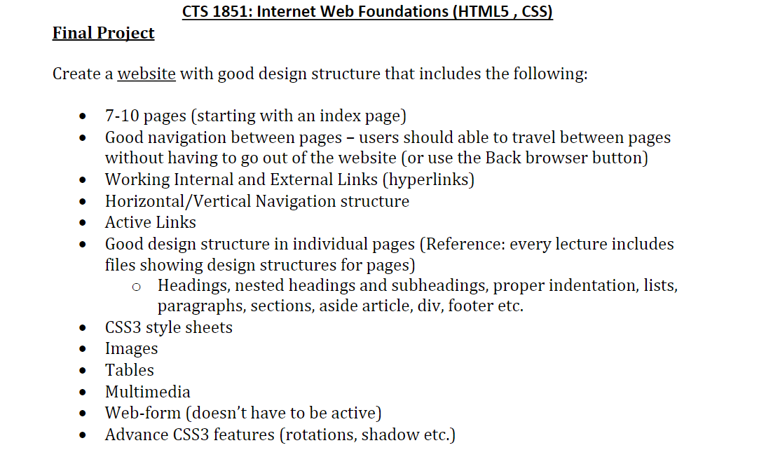 Solved CTS 1851: Internet Web Foundations (HTML5, CSS) Final | Chegg.com