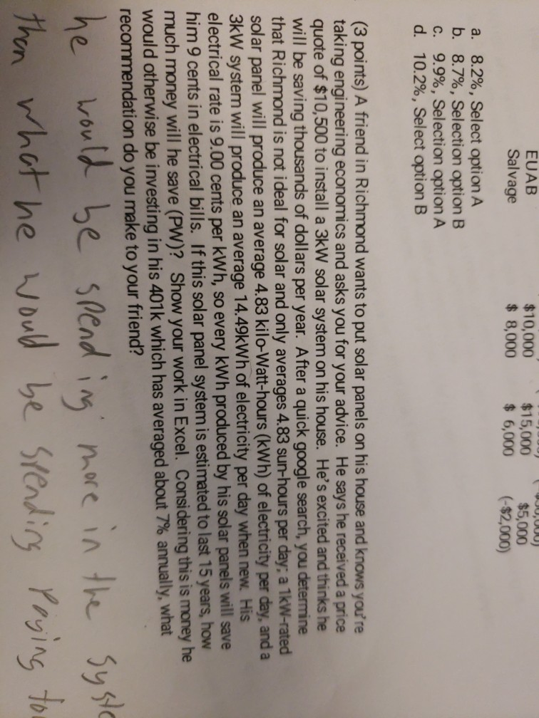 EUAB Salvage $10,000 $15,000 $ 8,000 6,000 ($2,000) | Chegg.com