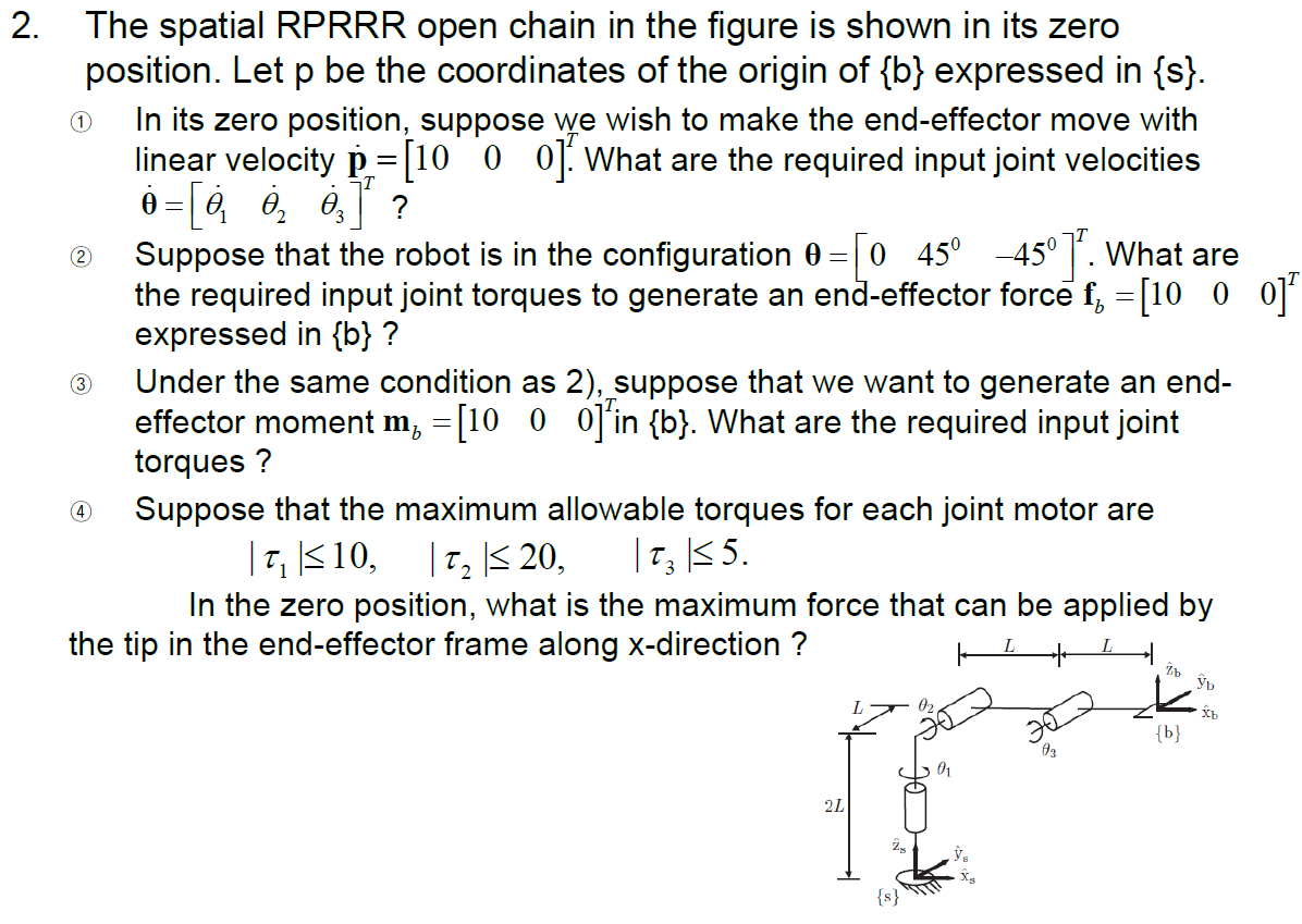 2. 1 2 = 0] The spatial RPRRR open chain in the | Chegg.com