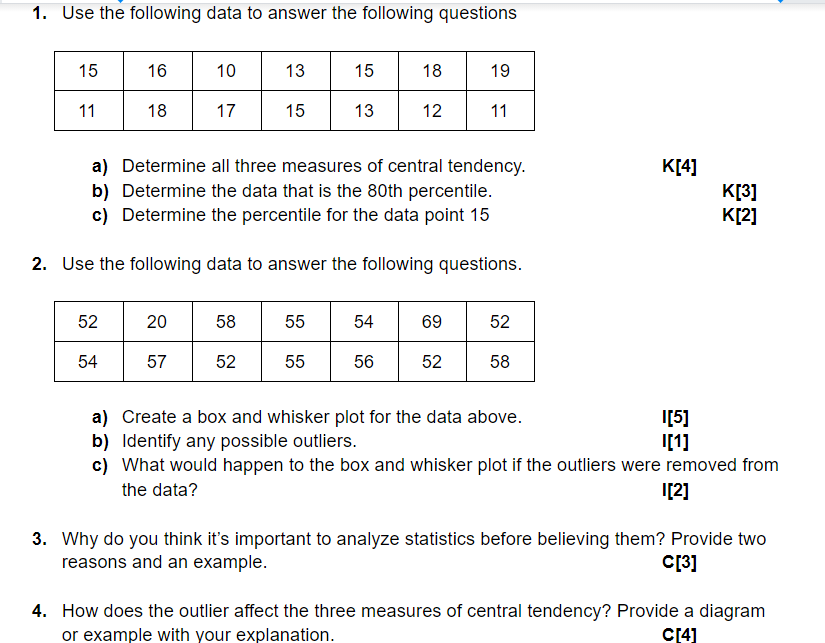 Solved 1. Use the following data to answer the following | Chegg.com