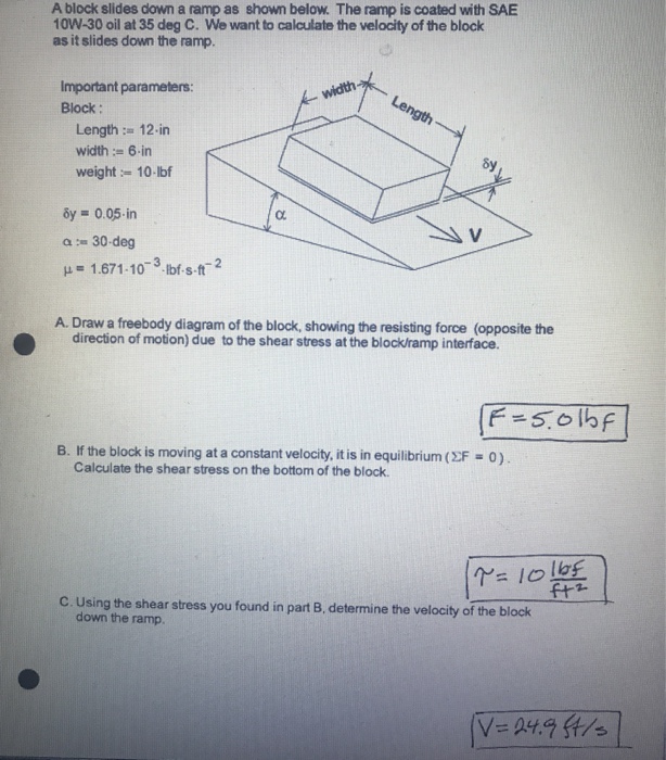 Solved A block slides down a ramp as shown below. The ramp | Chegg.com