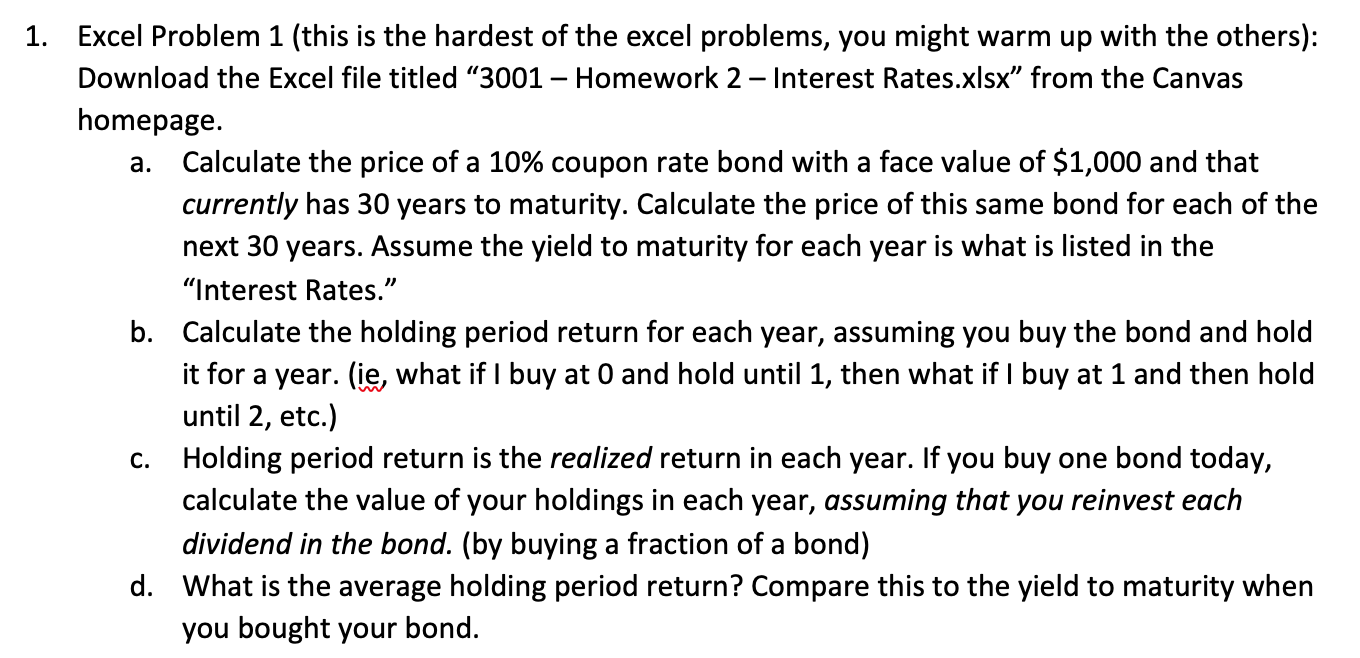 1. Excel Problem 1 (this is the hardest of the excel | Chegg.com
