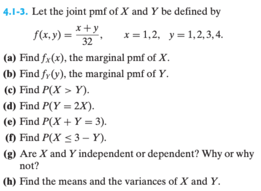 Solved 4.1-3. Let the joint pmf of X and Y be defined by | Chegg.com